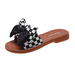 2022 new custom outdoor wedge sandals fashion plaid bowknot upper ladies soft bottom non-slip casual shoes