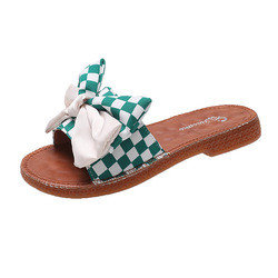 2022 new custom outdoor wedge sandals fashion plaid bowknot upper ladies soft bottom non-slip casual shoes