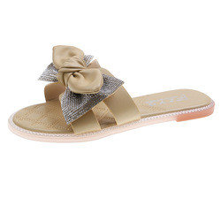 Sandals for women and ladies hot sale new summer custom rhinestone fashion bowknot upper non-slip sole slippers
