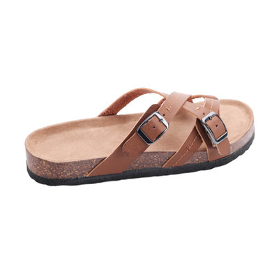 Fashion women leather shoes ladies faux suede sandals soft wood soles slippers rubber slide sandals