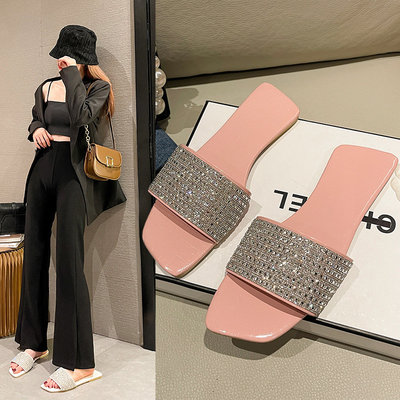 Large Size Solid Color Stylish Ladies Sandals Rhinestone Sequins Upper