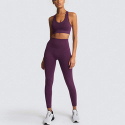 Hot selling seamless yoga clothing set lift hip running fitness backless sports bra high waist pants tight women sportswear