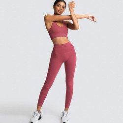 Hot selling seamless yoga clothing set lift hip running fitness backless sports bra high waist pants tight women sportswear
