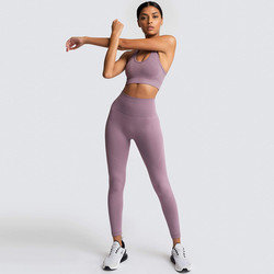 Hot selling seamless yoga clothing set lift hip running fitness backless sports bra high waist pants tight women sportswear