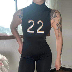 Summer women sportswear new fashion embroidered tight sleeveless yoga clothing high waist pants casual sports lady jumpsuit