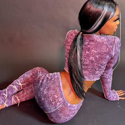 ladies Sexy Long Sleeve  gym wear Women full body printed and breathable sports suit yoga fitness  casual sportswear