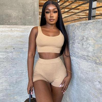 2021 women sleeveless slim crop top and yoga pant two pieces sports suits sexy high waist shorts fitness clothes in stock