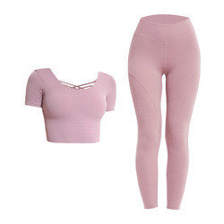 2021 Short Sleeve Two Piece sports suit Women High Waist Tight Sportswear Seamless Yoga Set ladies solid color Activewear