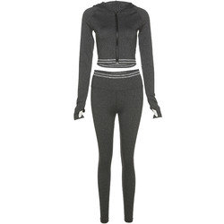 2021 New Arrival ladies solid color fitness clothes famous brand women breathable casual sports suit two pieces sportswear
