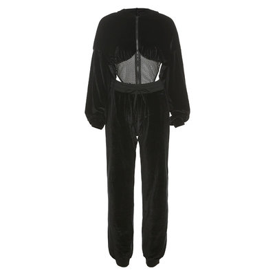 new Fall mesh sexy see through long sleeve bodysuits yoga pants 2 piece sports outfits women  two pieces sport suit ems