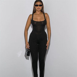 2022 summer ladies new slim fitness clothing sleeveless low-cut top high waist tight women's pants trousers yoga suit