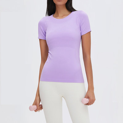Hot sale Seamless Yoga Sports Top Basic women Activewear solid color running Breathable Fitness clothing tee shirts supplier
