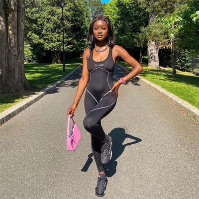 2022 spring new women letter print sexy running backless yoga set high waist tight sports fitness jumpsuit