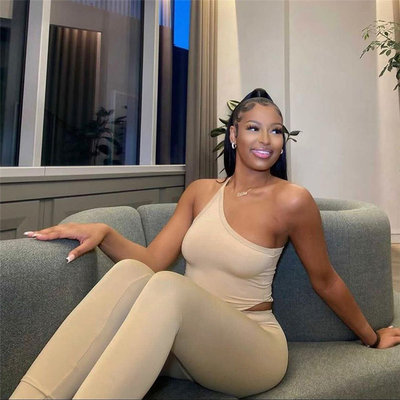 Spring women fitness yoga clothing new fashion irregular sloping shoulder slim top high waist casual trousers suit