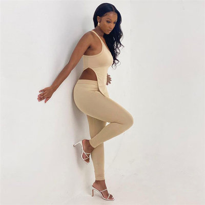 Spring women fitness yoga clothing new fashion irregular sloping shoulder slim top high waist casual trousers suit
