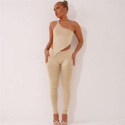 Spring women fitness yoga clothing new fashion irregular sloping shoulder slim top high waist casual trousers suit