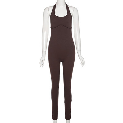New design active wear for women deep-U collar halterneck Voguish leggings sexy slim yoga gym wear sports one-piece suit