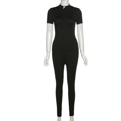 Summer custom women new print slim short sleeve sports top high waist peach hip gym wear tight trousers yoga suit