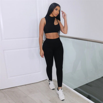 New design 2022 summer women sexy hollow slim sleeveless running vest high waist sport trousers yoga fitness set