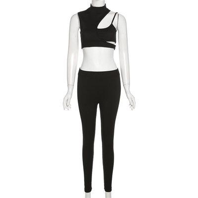 New design 2022 summer women sexy hollow slim sleeveless running vest high waist sport trousers yoga fitness set