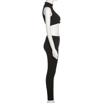 New design 2022 summer women sexy hollow slim sleeveless running vest high waist sport trousers yoga fitness set