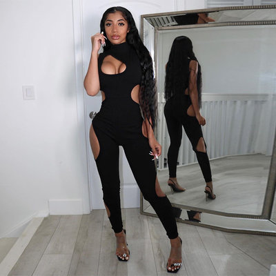 New design women slimming High collar beauty back jumpsuits one-piece fitness yoga suit Hollow out design Invisible zipper