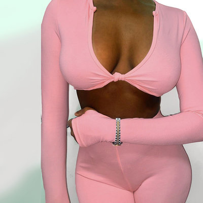 Female Sport Suit Women Fitness Clothing Long Sleeves Yoga Set deep V-collar  Sportswear