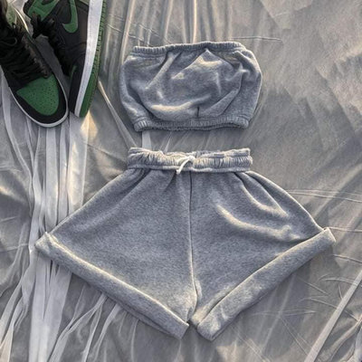 hot sales ladies Solid Color Two Pieces Strapless Short sports Set lace-up yoga Set Women fitness Clothing Summer Sportswear