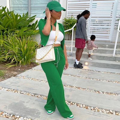 Wholesale Custom Women Fashion Yoga Set Cardigan Zipper Short Sleeve Top Slim Straight Pants Suit Ladies Outdoor Sportswear