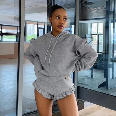 Wholesale Custom Women Hip Wrap Shorts Long Sleeve hoodie coat Casual sports Suit Ladies Workout Sportswear hoodie set