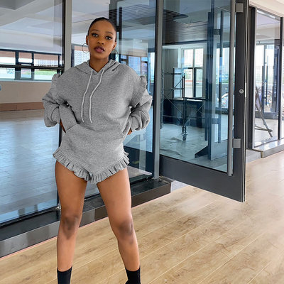 Wholesale Custom Women Hip Wrap Shorts Long Sleeve hoodie coat Casual sports Suit Ladies Workout Sportswear hoodie set