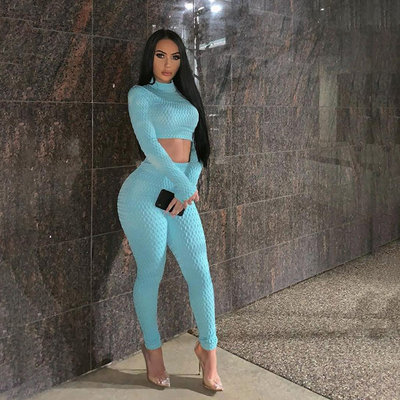 Women Slimming Polyester Long Sleeve crop tops And Breathable yoga Pants two pieces sports Suit Gym wear ladies Sportswear