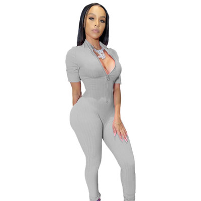 Womens Full Sleeve solid color Jumpsuit Fitness Bodycon Tracksuit One Piece Yoga set sportswear front Zipper Workout clothing