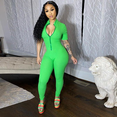 Womens Full Sleeve solid color Jumpsuit Fitness Bodycon Tracksuit One Piece Yoga set sportswear front Zipper Workout clothing