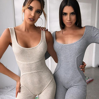 One piece long sleeve sportswear skinny activewear Custom logo plain romper outfits women workout jumpsuits