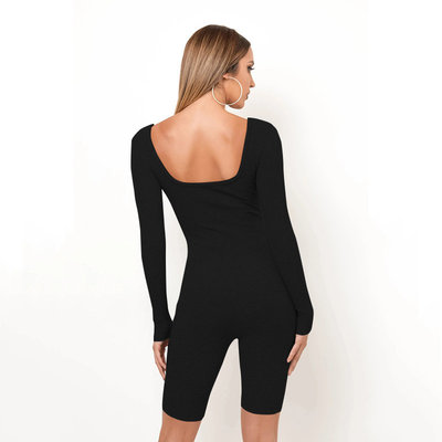 One piece long sleeve sportswear skinny activewear Custom logo plain romper outfits women workout jumpsuits