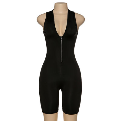 Top ranking suppliers Latest Design Sleeveless Women pure color Jumpsuit  Hot Pants Bodycon Jumpsuit