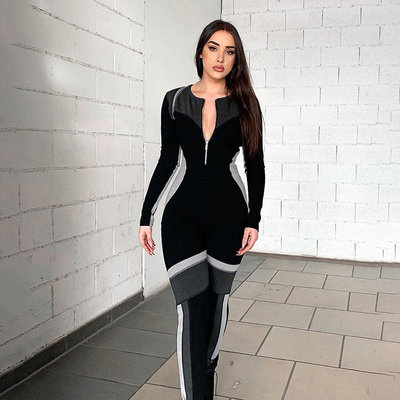 Color Front Zipper Ladies Sports Outfit Sexy Long Sleeve Polyester Material