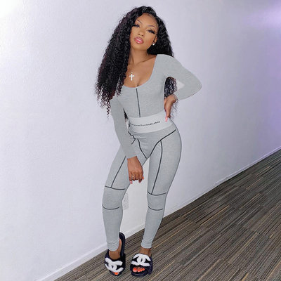 Front Zipper Long Sleeve Sports Outfit   Line Hip High Waist  Sports Outfit