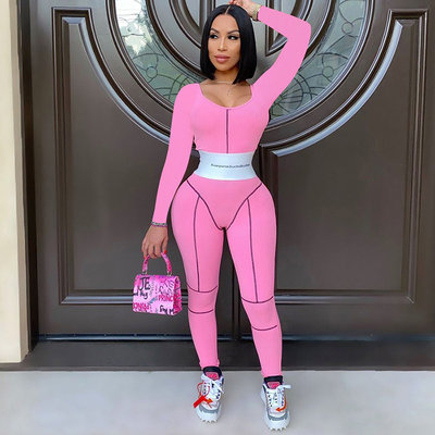 Front Zipper Long Sleeve Sports Outfit   Line Hip High Waist  Sports Outfit