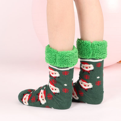 women breathable anti-slip socks polyester green socks with father christmas pattern thick christmas stocking