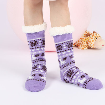 hot sales ladies slipper socks with fashion pattern anti-skid home wear socks with faux fur lined women fuzzy socks