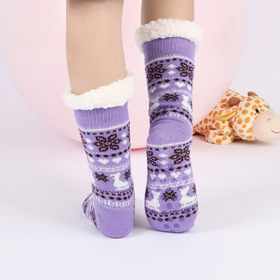 hot sales ladies slipper socks with fashion pattern anti-skid home wear socks with faux fur lined women fuzzy socks