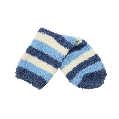 Indoor Ladies Slipper Socks Blue And White Warm Cozy Polyester Material