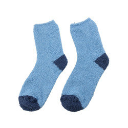Indoor Ladies Slipper Socks Blue And White Warm Cozy Polyester Material