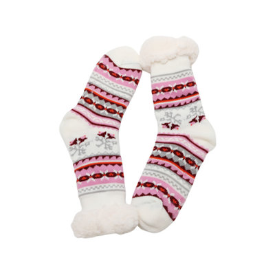 Comfortable Pink Snow Plush Lining House Socks Casual  For Women Winter