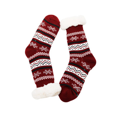 red Indoor lining knit slipper socks christmas non slip socks women winter socks