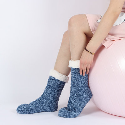new Winter Knit Anti Slip Grippers Slipper Sock Women House medium length Slippers solid color Carpet Socks