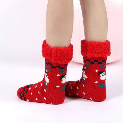 Wholesale custom female winter warm fluffy socks non-slip skin-friendly slipper socks with christmas lovely christmas stocking
