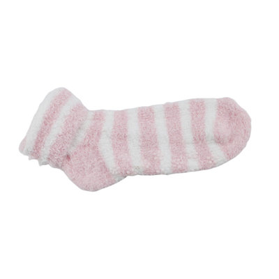 Polyester Ladies Slipper Socks  Pink White Stripes Indoor  Fluffy Warm